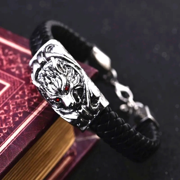 Accessories | Mens Stainless Steel Lion Head Black Braided Pu Leather ...